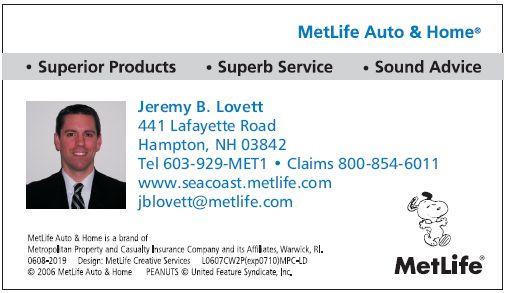 magnet business card from MetLife Auto & Home in Hampton, NH 03842