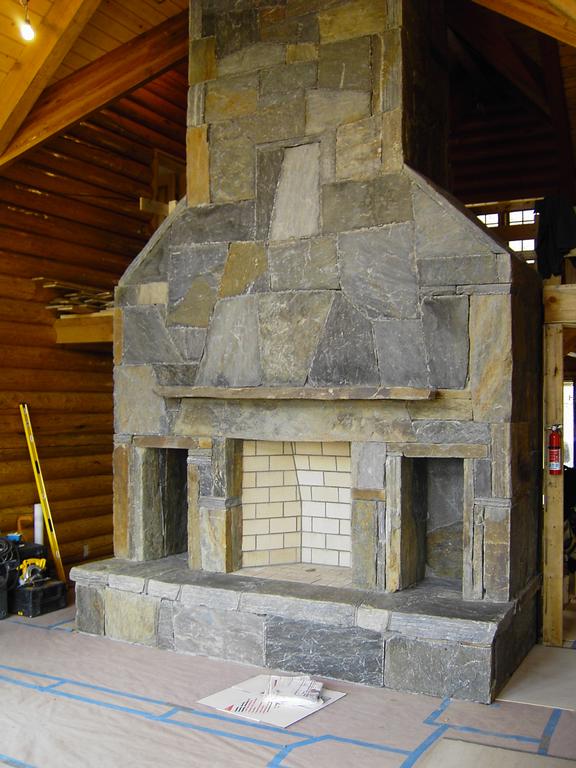 Rumford fireplace in Vermont log cabin from Simon & Simon Enterprises ...