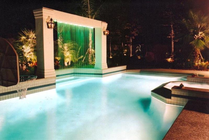 Fiber Optic Lit Rain fall Water Feature from Outdoor Amenities Pool Co ...