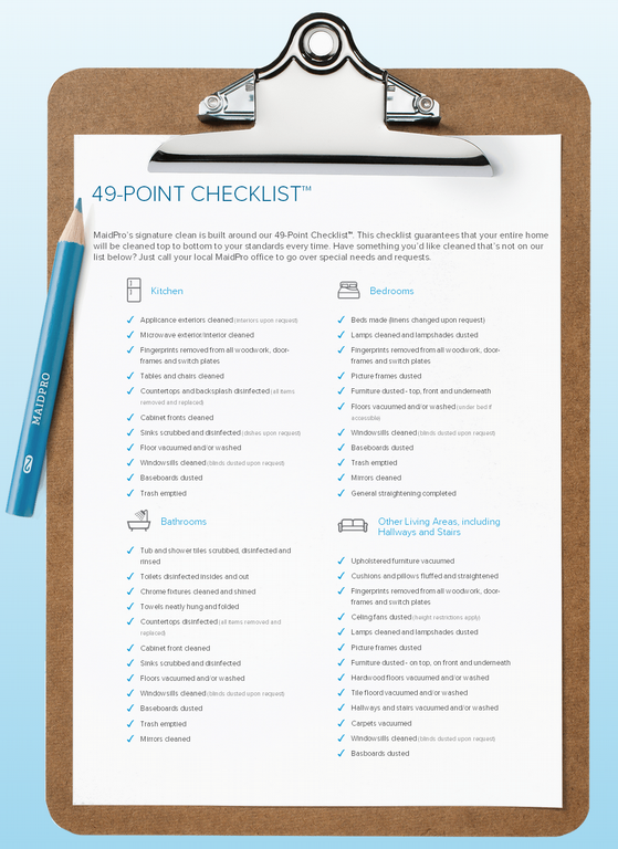 MaidPro 49-point housecleaning checklist from MaidPro in Littleton, CO ...